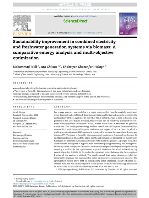 pdf sustainability improvement in combined electricity and freshwater generation systems via