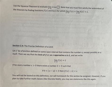 solved use the squeeze theorem to evaluate limx→0xcos x1