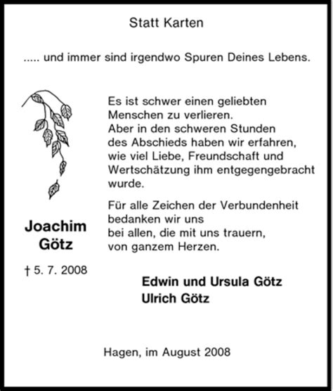 Traueranzeigen von Joachim Götz Trauer in NRW de
