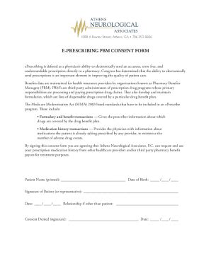Fillable Online E Prescribing Pbm Consent Form Athens Neuro Fax Email