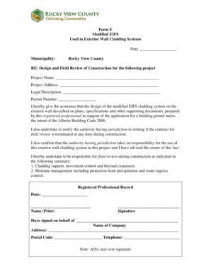 Fillable Online Form E Modified EIFS Used In Exterior Wall Cladding