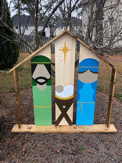 Outdoor Christmas Decorations Nativity Set Outdoor Wooden Etsy Canada