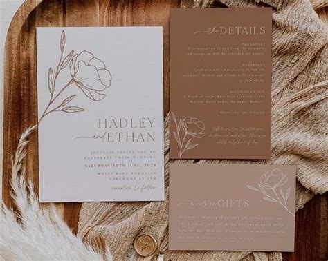 Minimalist Wedding Invitation Template Set Botanical Floral Etsy