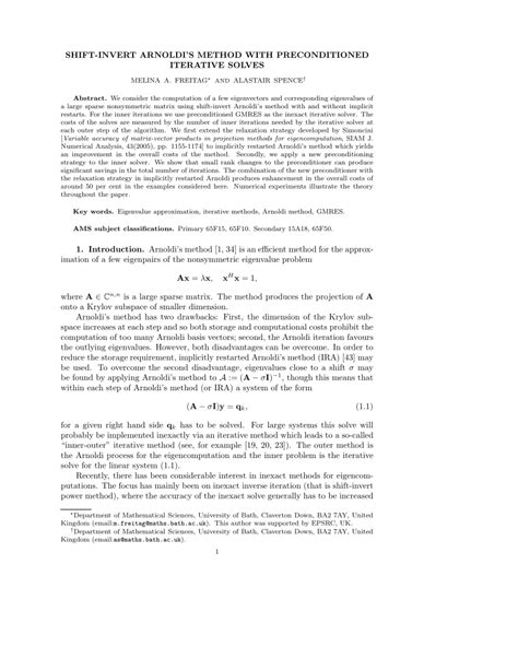 pdf shift invert arnoldi s method with preconditioned iterative solves