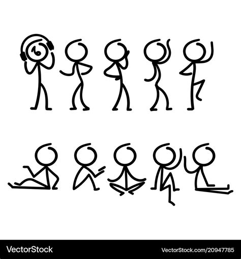 Cartoon Doodle Stick Figure With Different Pose Vector Image