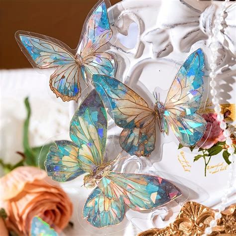 Set Laser Butterfly Stickers Ice Crystal Laser Butterfly Handbook