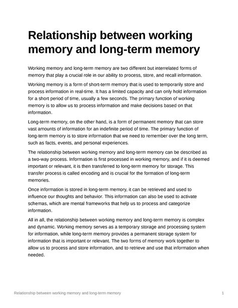 relationship between working memory and long term memory working memory is a form of short
