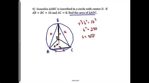 problem isosceles triangle inscribed in a circle youtube