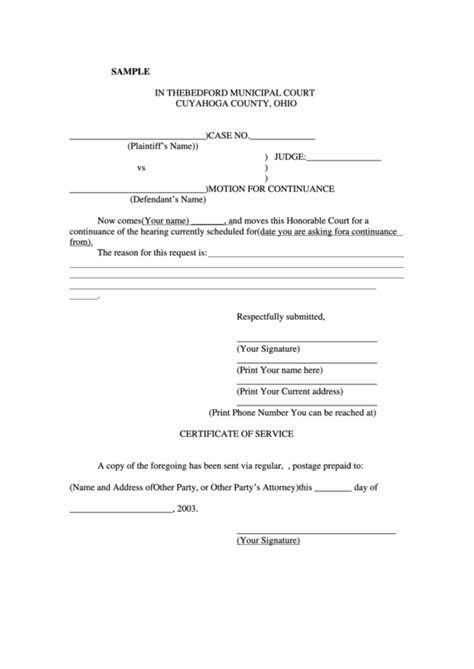 Oh Motion For Continuance Trumbull County Fill And Sign Printable