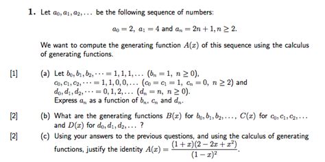 solved compute the generating function a x of this sequence