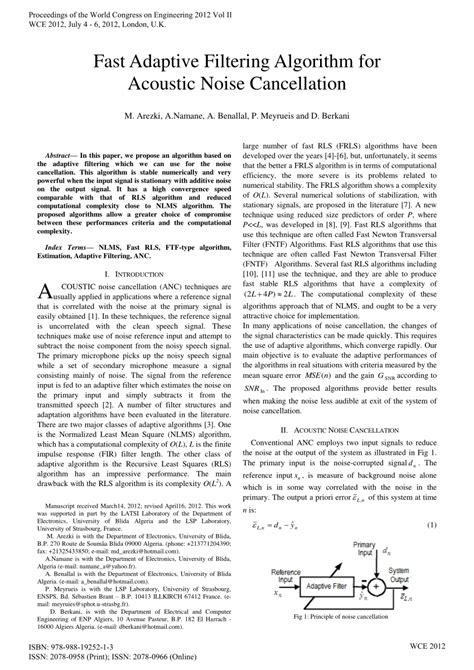 pdf fast adaptive filtering algorithm for acoustic noise cancellation
