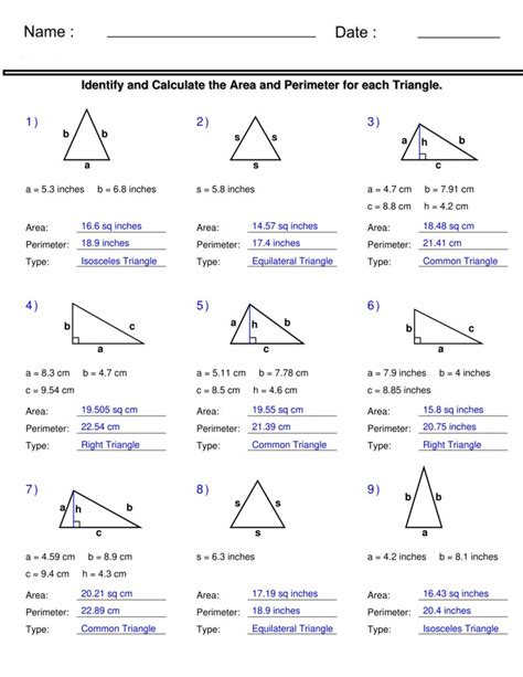 Area And Perimeter Of Triangles Identify And Calculate Triangle