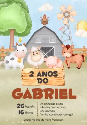 Convite Aniversário fazendinha Edite grátis nosso editor online