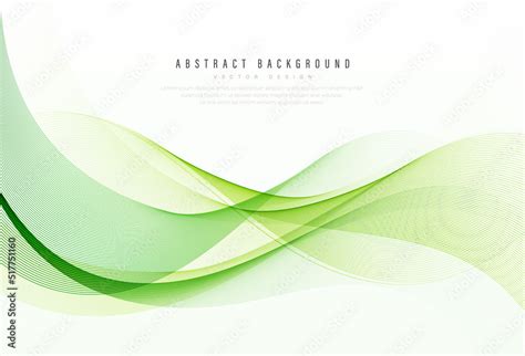 Abstract Green Wavy Lines On White Background Colorful Flow Wave Lines