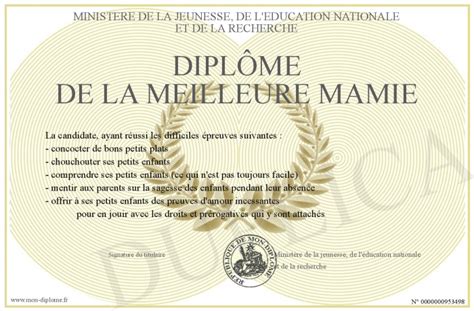 DIPLÔME DE LA MEILLEURE MAMIE