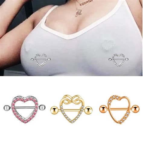 1PC Love Heart Nipple Piercing Stainless Steel Crystal Sexy Nipple Ring
