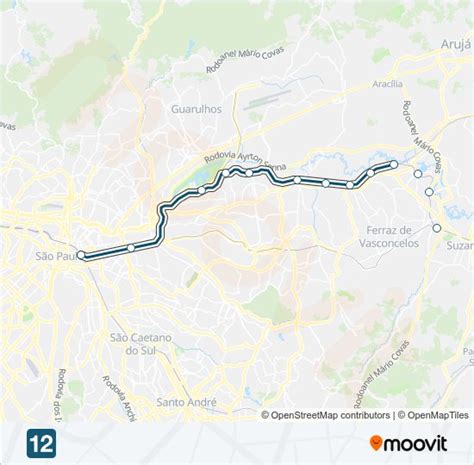 Rota da linha 12 horários paradas e mapas Brás Atualizado