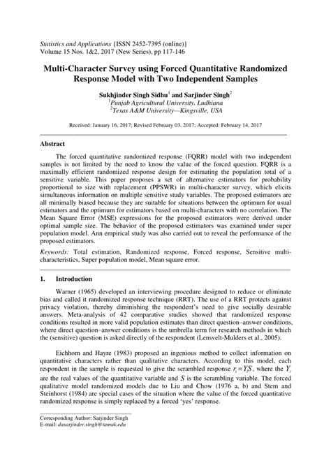 pdf multi character survey using forced quantitative randomized response model with two