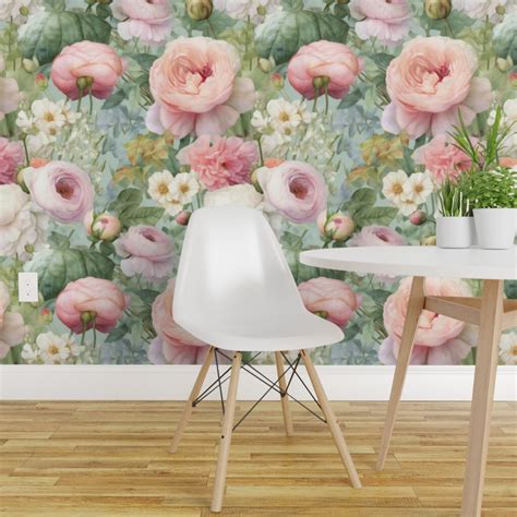Pre Pasted Wallpaper Ft Wide Cottagecore Watercolor Peonies Roses