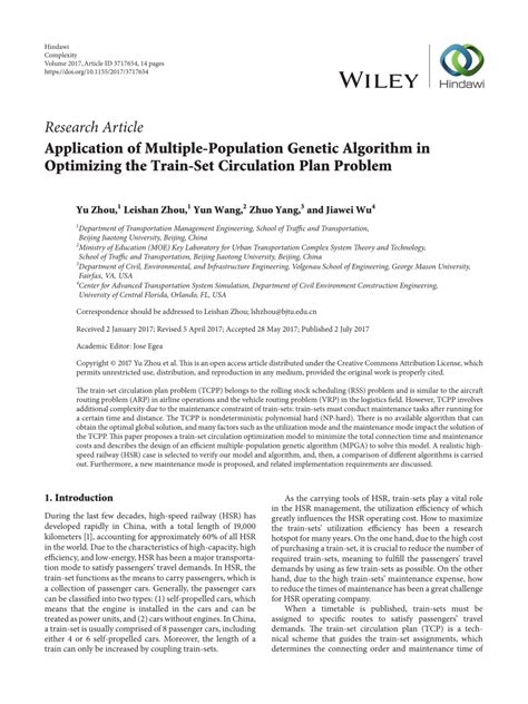 pdf application of multiple population genetic algorithm in optimizing the train set