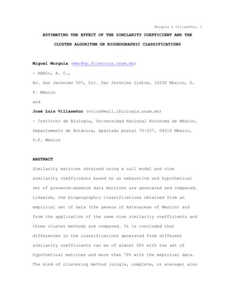 how affects the similarity index and the cluster algorithm