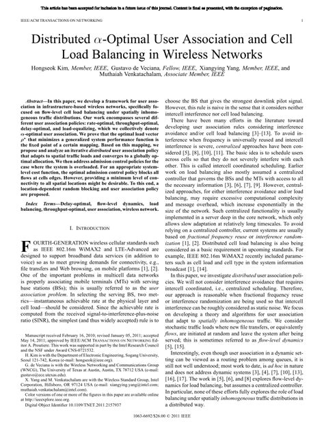 pdf distributed alpha optimal user association and cell load balancing in wireless networks