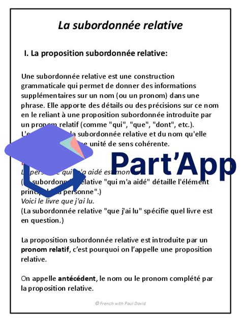 Part App Subordonnée relative Explications et exercices