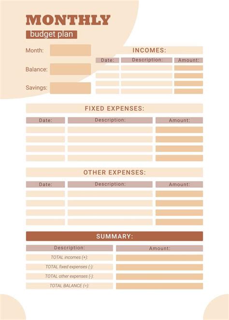 Printable Personal Monthly Budget Planner Vector Illustration 22298261