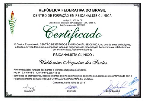 Waldomiro Psicanalista Cl Nico Certificados