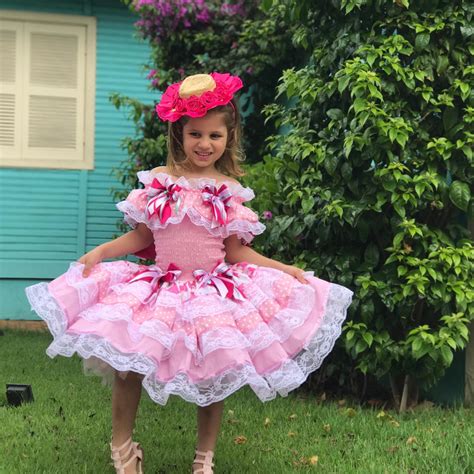Vestido Junino Caipira Rosa Bebe Princesa Infantil Sao Joao