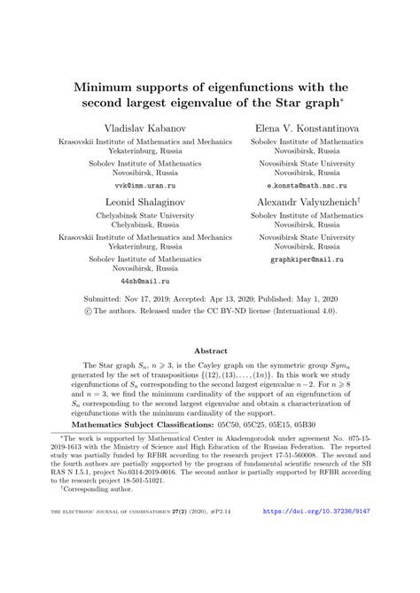 pdf minimum supports of eigenfunctions with the second largest eigenvalue of the star graph