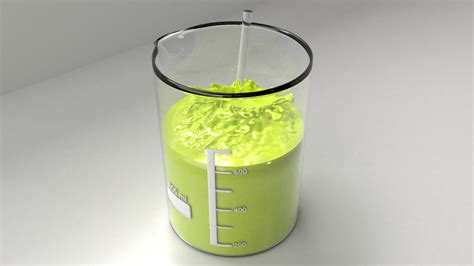modelo 3d Vaso de precipitados de vidrio de 800 ml con líquido 2 y