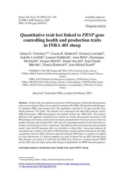 pdf quantitative trait loci linked to prnp gene controlling health and production traits in