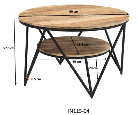 Table de salon ronde style industriel en bois et métal SARAH 3129
