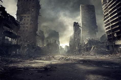 Premium Photo A Postapocalyptic Ruined City Destroyed Buildings