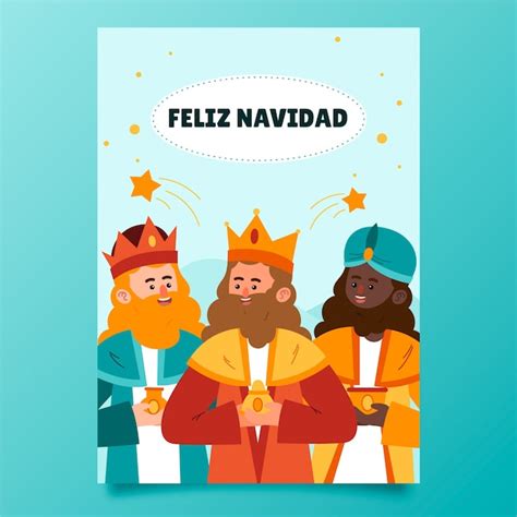 Плоский шаблон поздравительной открытки feliz navidad reyes magos
