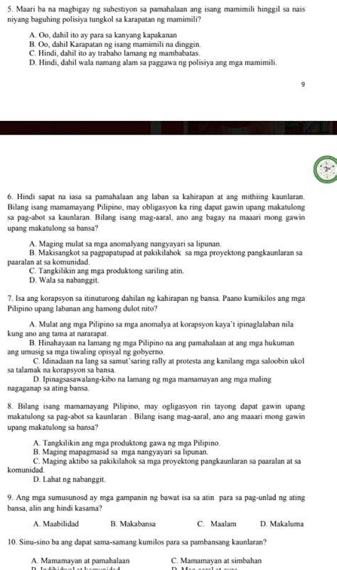 Solved 5 Maari Ba Na Magbigay Ng Suhestiyon Sa Pamahalaan Ang Isang