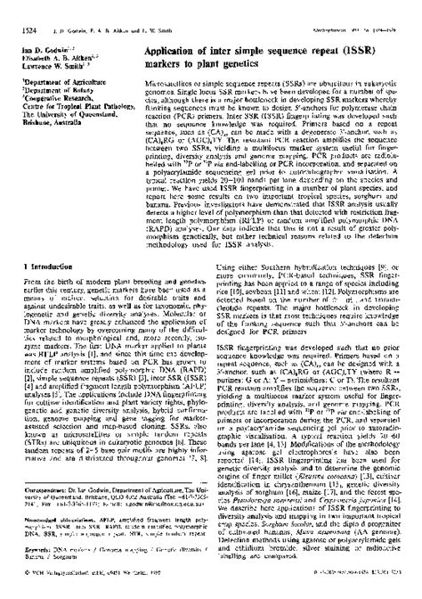 pdf application of inter simple sequence repeat issr markers to plant genetics ihsan