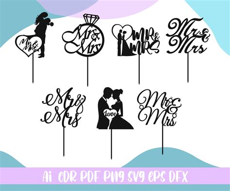 Mr Mrs Cake Topper Svg Bundlewedding Cake Topper Svglaser Etsy