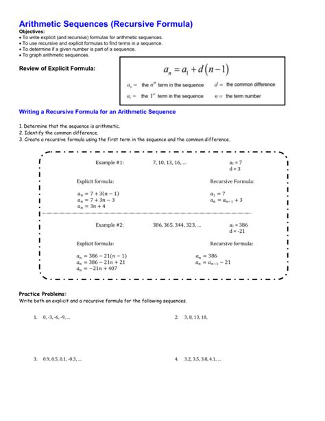 arithmetic sequences recursive formula