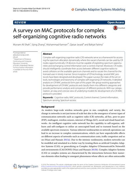 pdf a survey on mac protocols for complex self organizing cognitive radio networks
