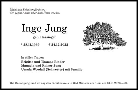 Traueranzeigen Von Inge Jung Rz Trauer De