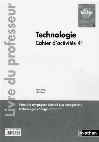 Technologie Cahier d activités 4ème Professeur 2017 Livre du