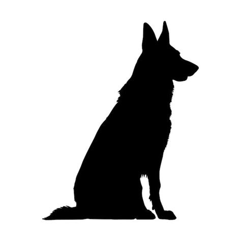 白い背景ベクトルイラストに分離された座っているジャーマンシェパード犬のシルエット プレミアムベクター 2024