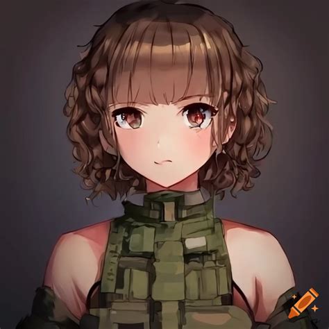 Anime Military Girl With Curly Hair And Brown Eyes On Craiyon