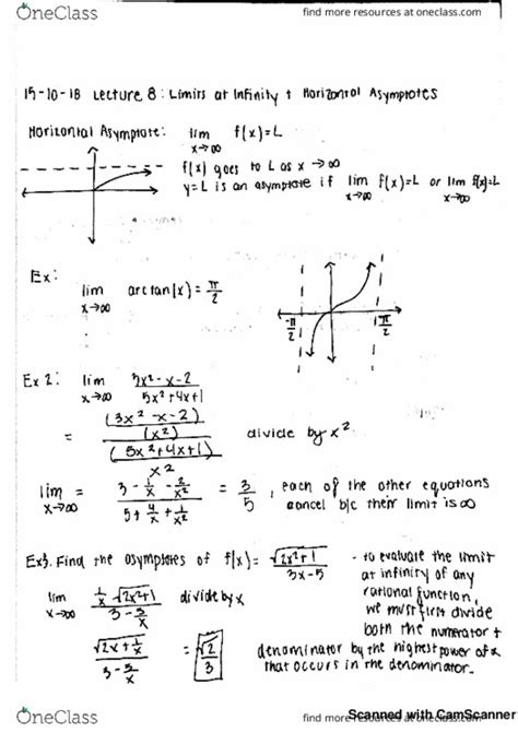 math 2a lecture 8 math 2a lecture 8 limits at infinity and horizontal as oneclass