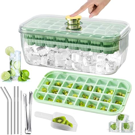 Bandeja Para Cubitos De Hielo Con Tapa Y Contenedor 64 Bandejas De