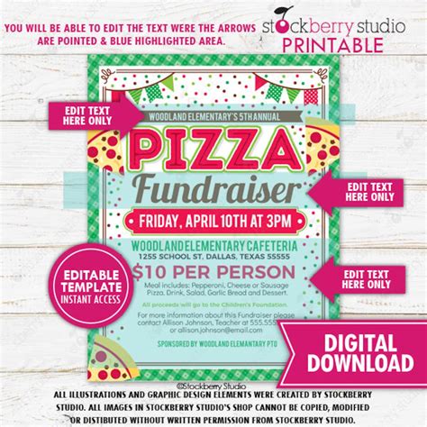 Pizza Fundraiser Flyer Printable Pizza Dinner Invite Template Etsy