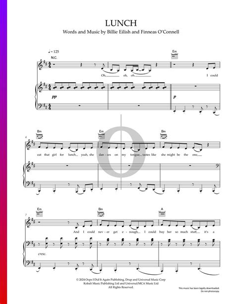 Lunch Billie Eilish Piano Sheet Music OKTAV