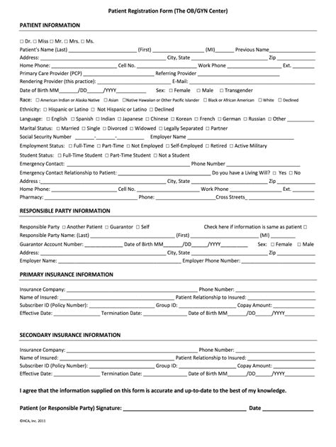 Fillable Online Patient Registration Form The OB GYN Center PATIENT